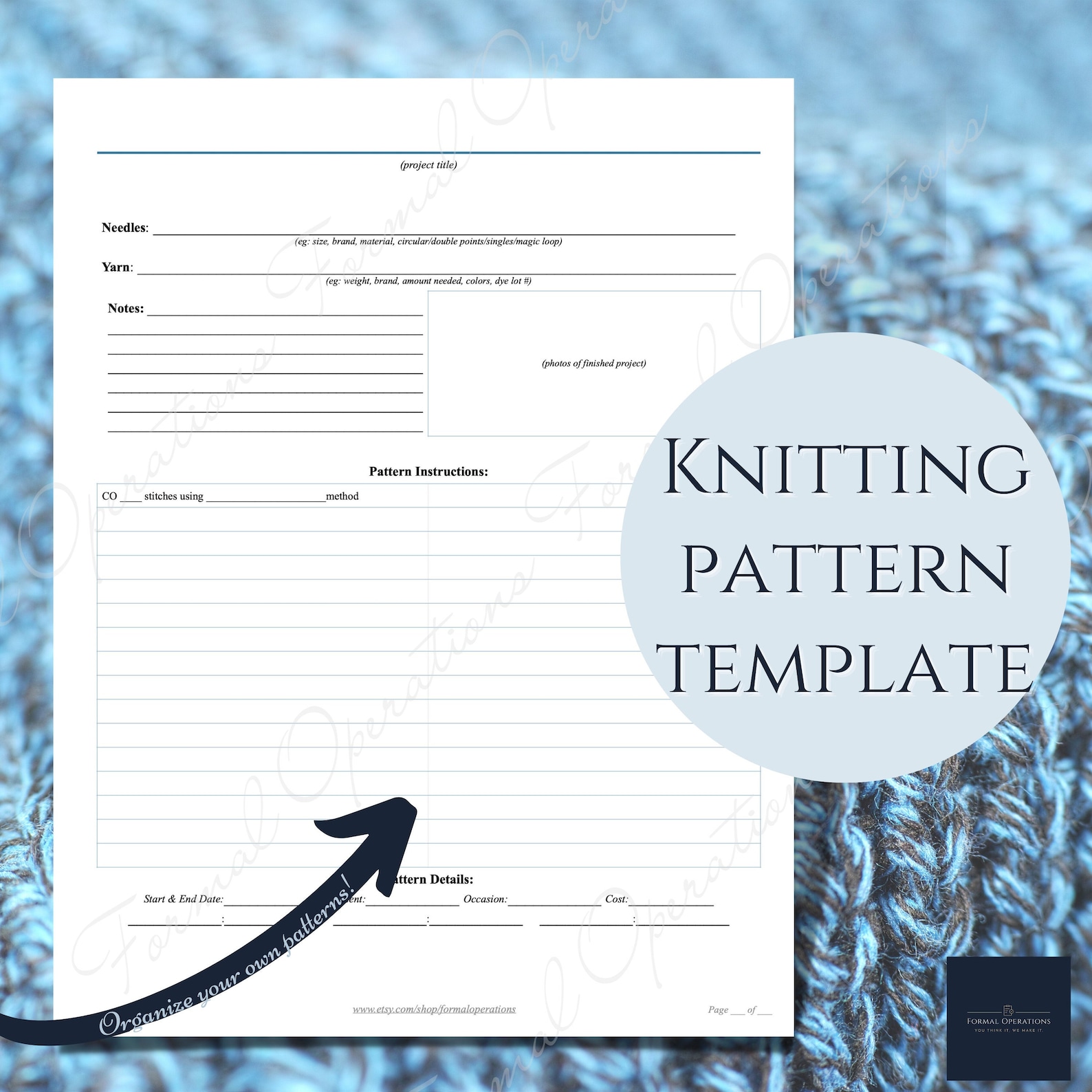 Knitting Pattern Template Knit Pattern Writer Write Down - Etsy