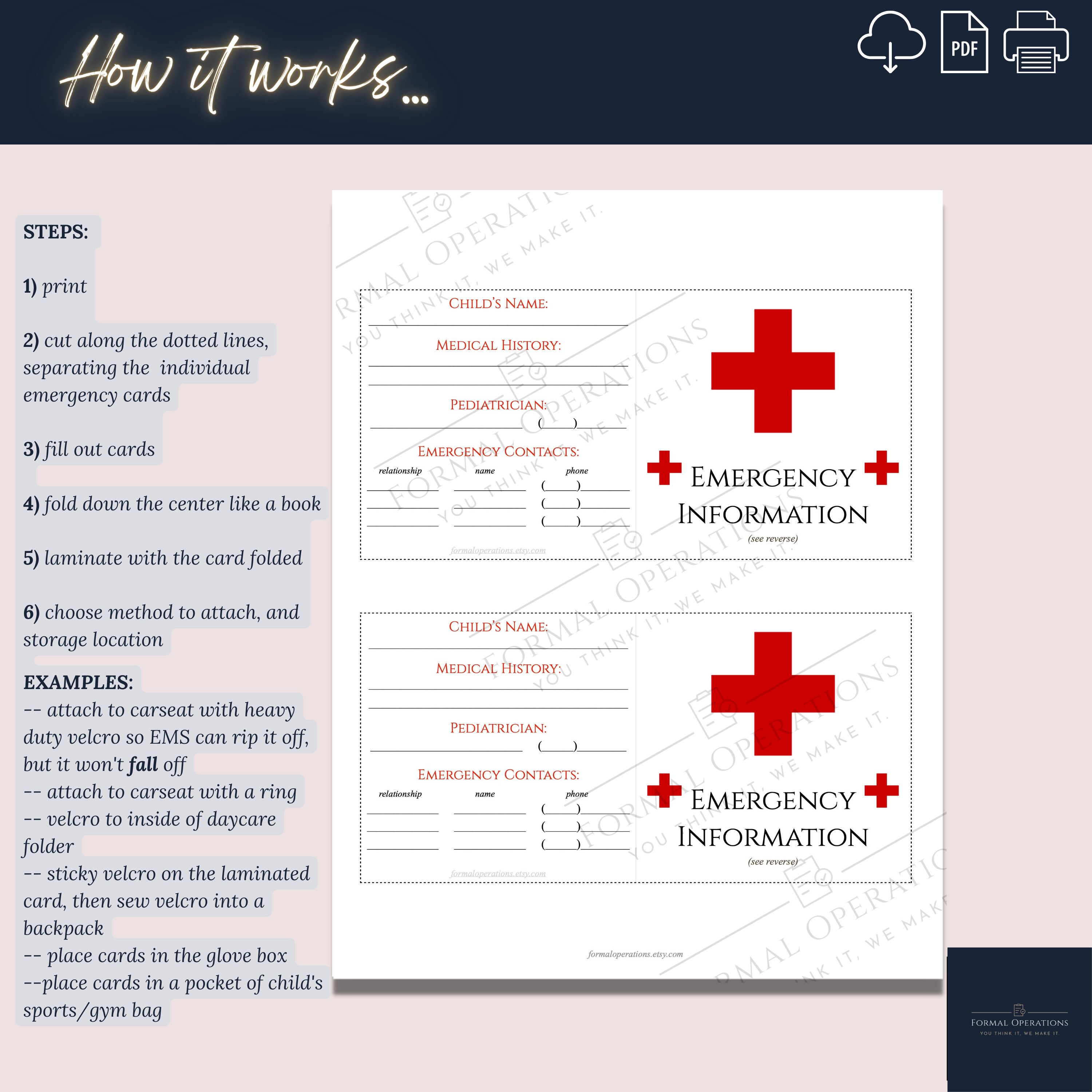 Emergency Information Cards, First Responder Information, Car Wreck ...