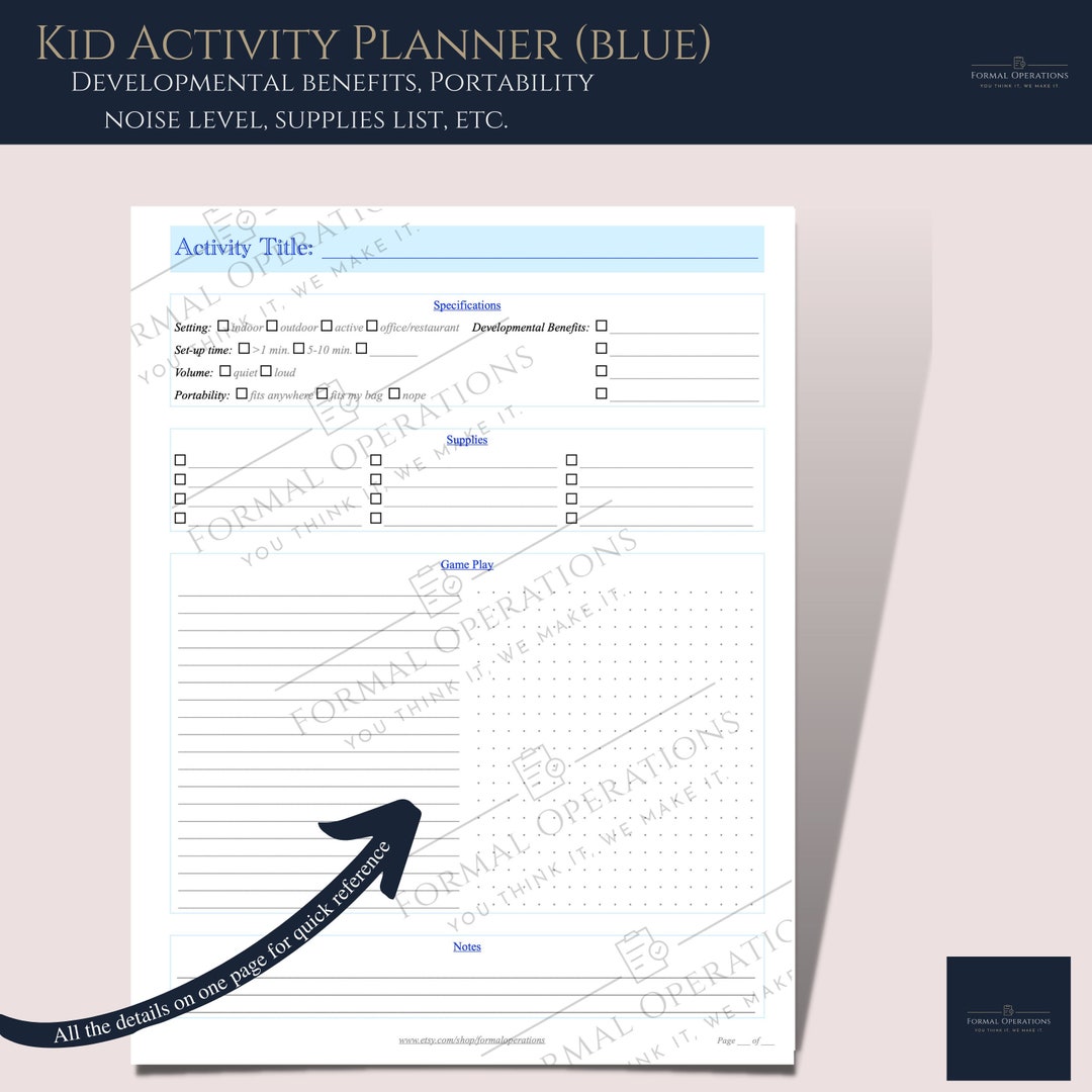 Kids Activity Planner, Preschool Activity Planner Form, Homeschool ...