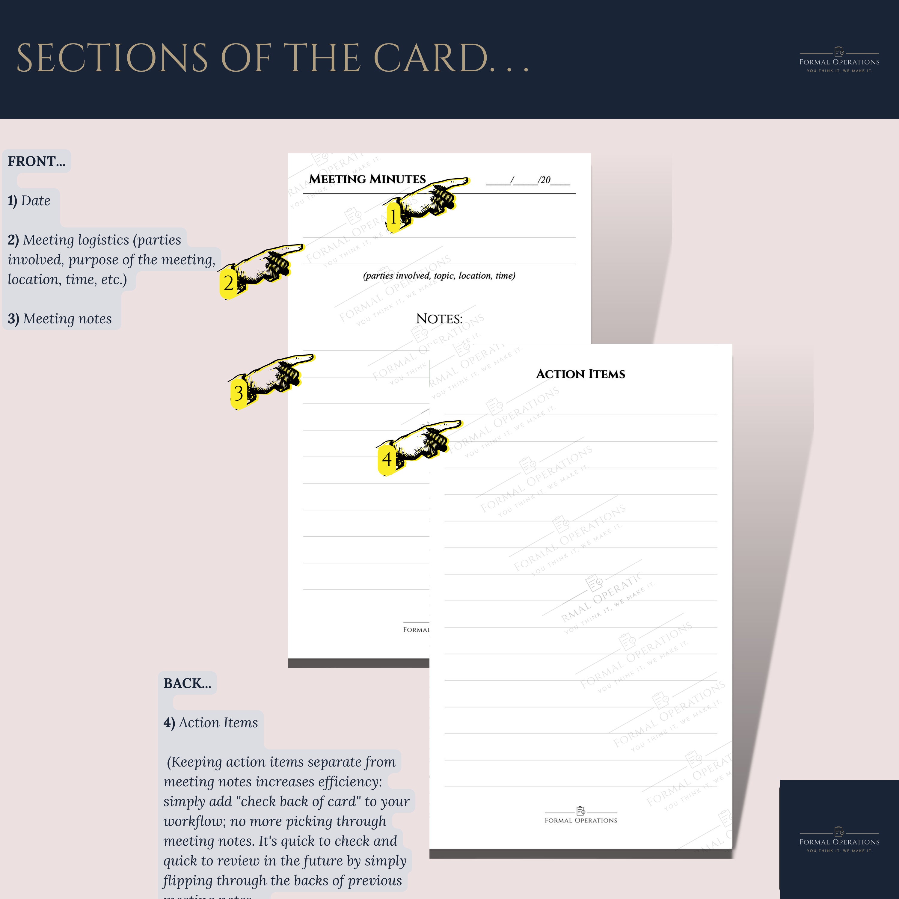 Set of 30 Cards 3"x5" Meeting Minutes - Pocket-size Meeting Minutes ...