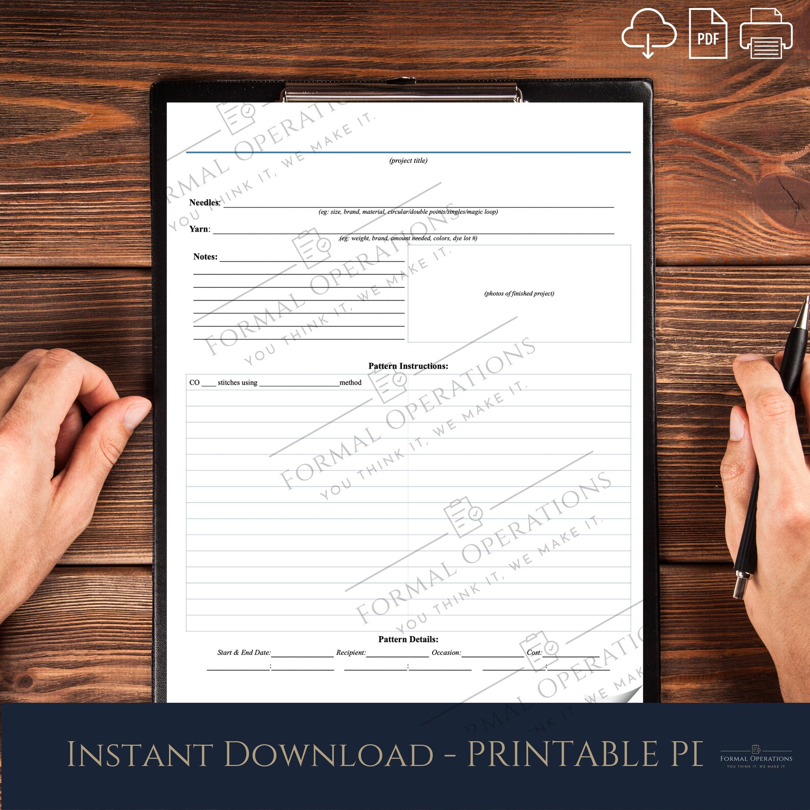 Knitting Pattern Template, Knit Pattern Writer, Write Down Knitting ...