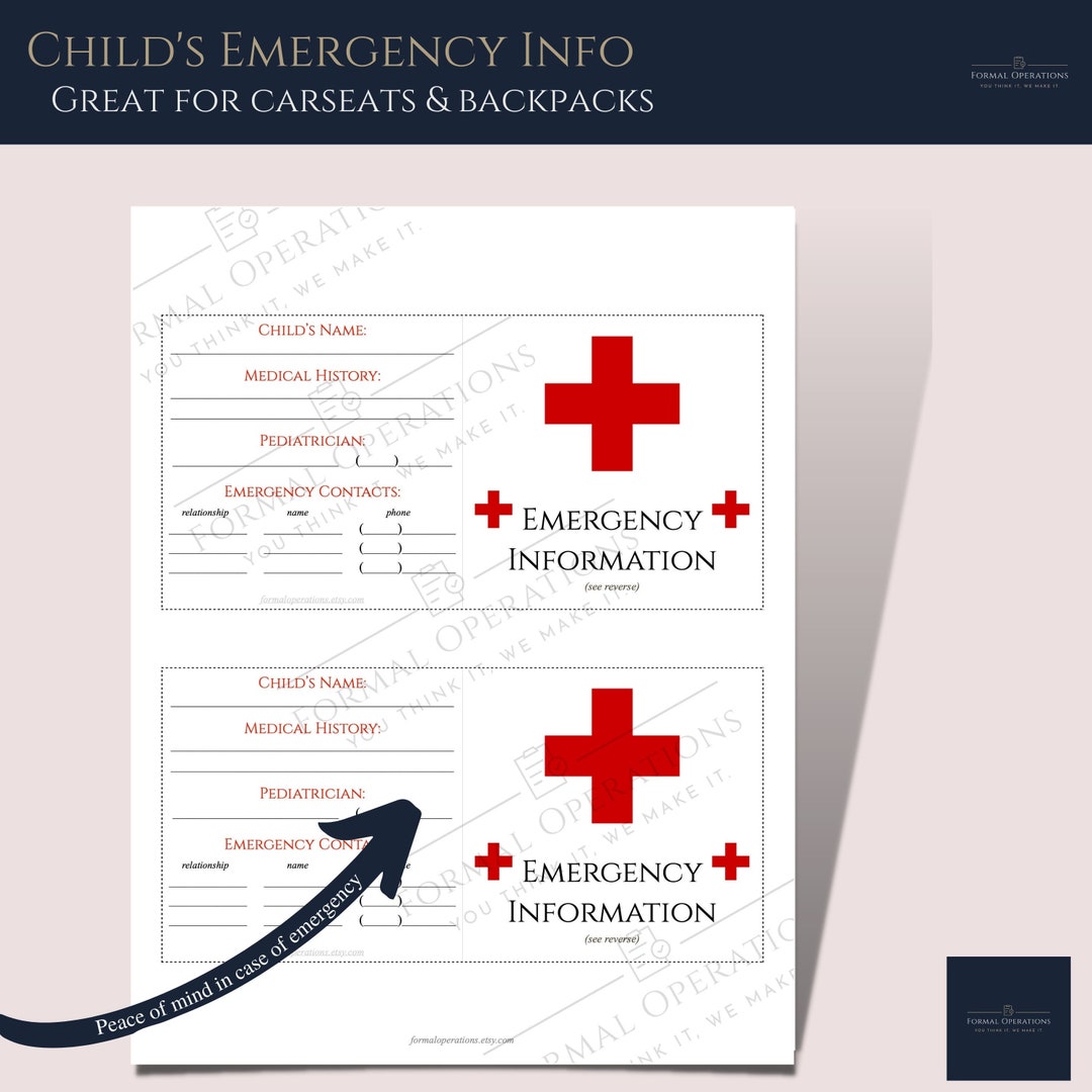 Emergency Information Cards, First Responder Information, Car Wreck ...