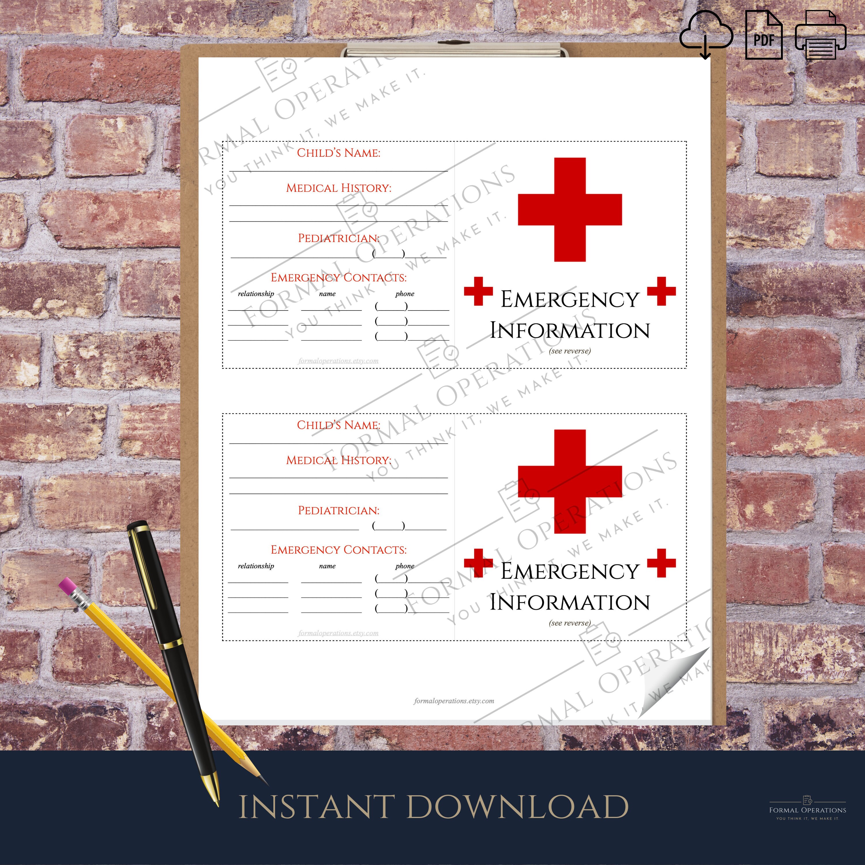 Emergency Information Cards, First Responder Information, Car Wreck ...