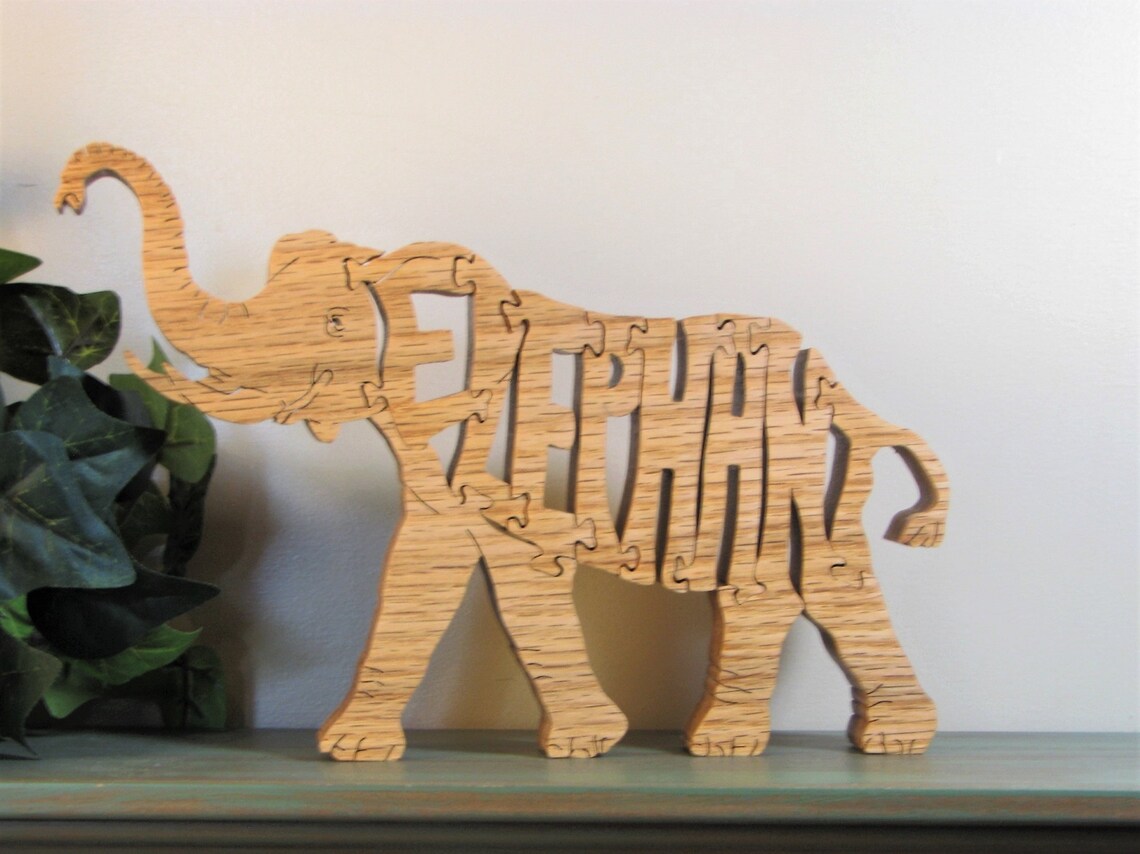 African Elephant Freestanding 3D Jigsaw Puzzle, Educational Wood Word ...