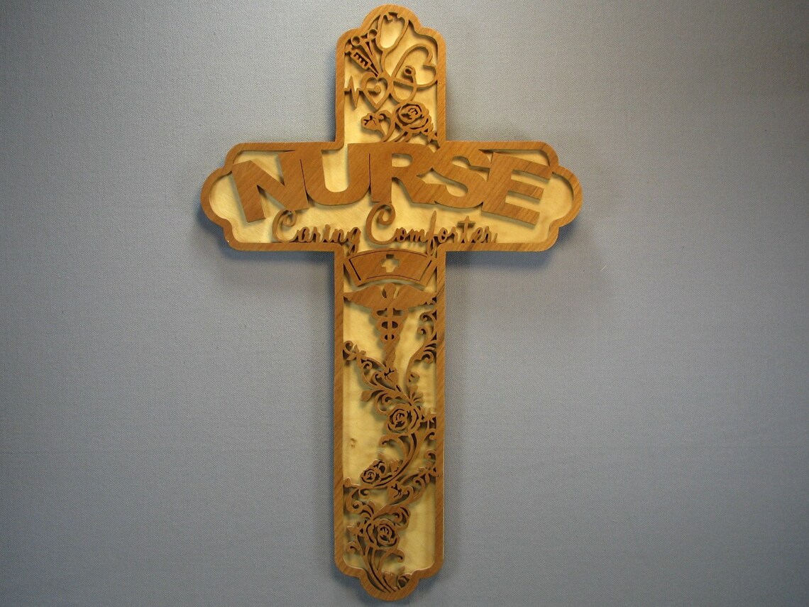 Nurse Cross With Flowers and Caduceus, Medical Professional Cross ...