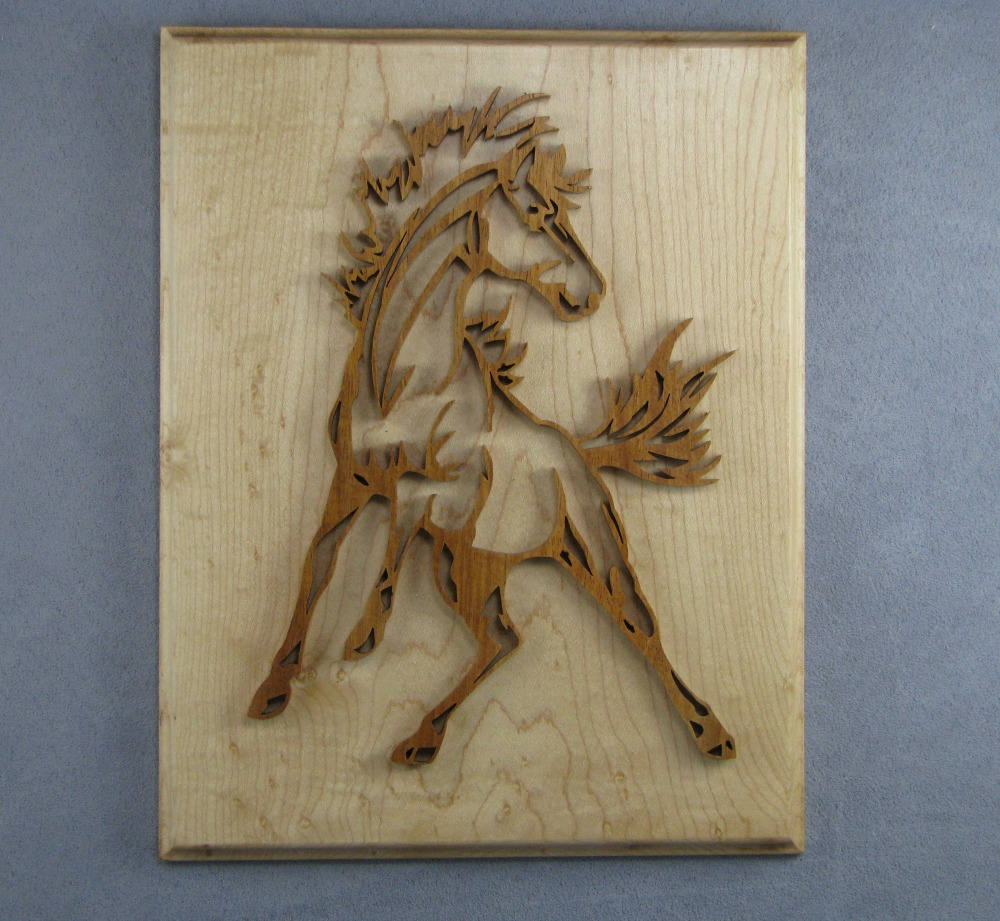Wild Mustang rearing horse art, 2 layer wood scroll saw fretwork in ...