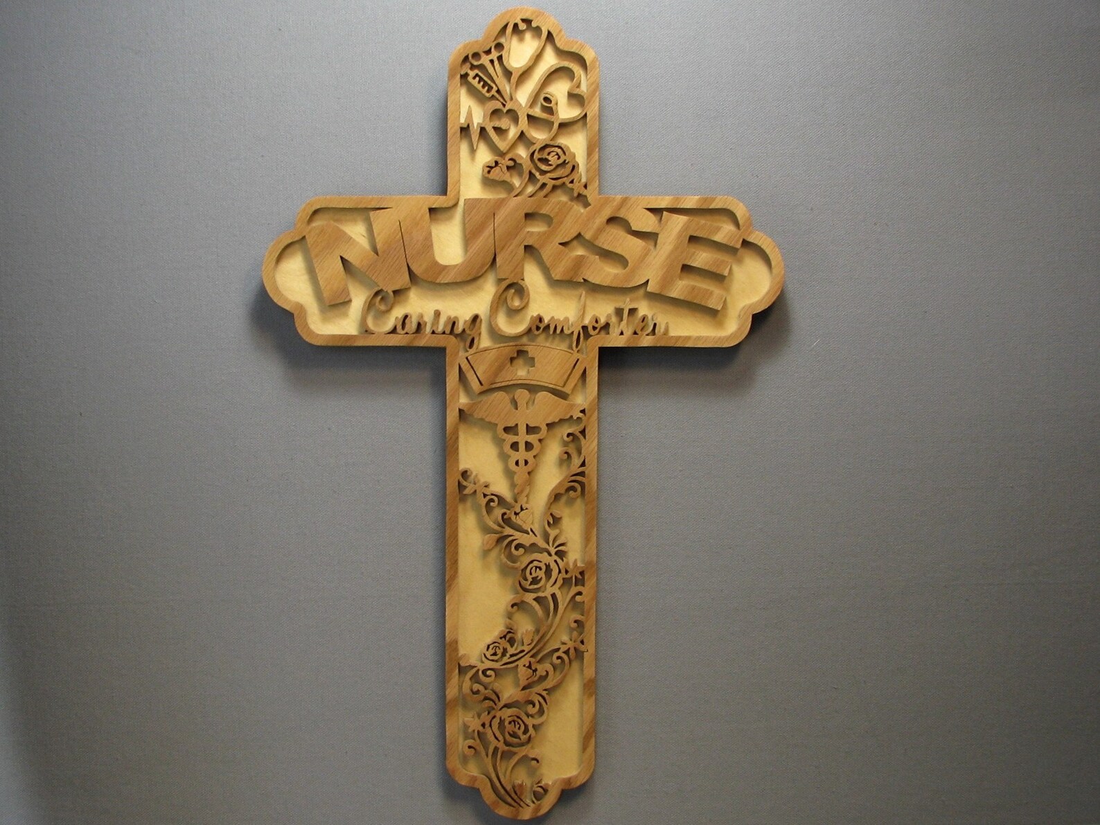 Nurse Cross With Flowers and Caduceus, Medical Professional Cross ...