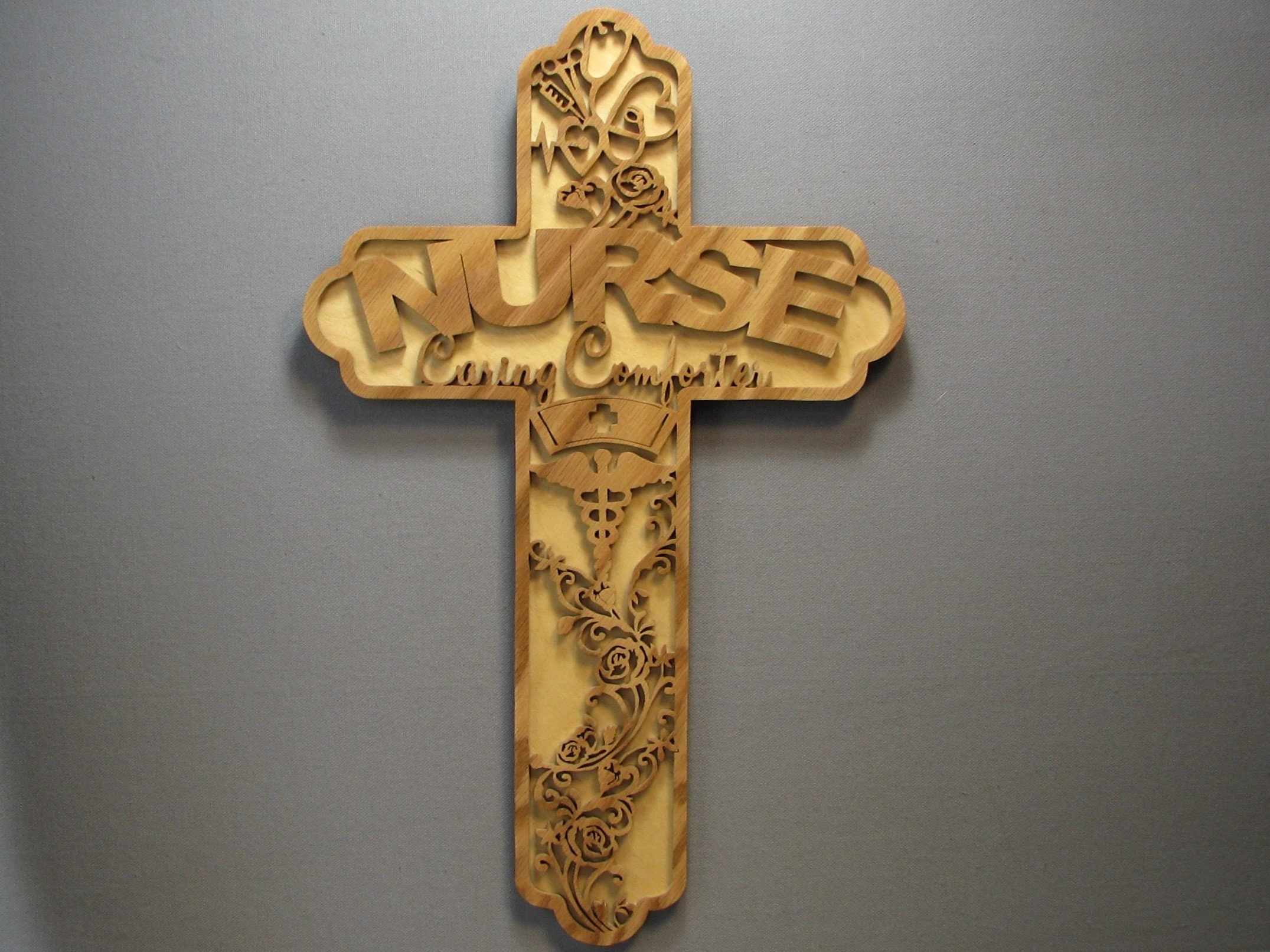 Nurse Cross With Flowers and Caduceus, Medical Professional Cross ...