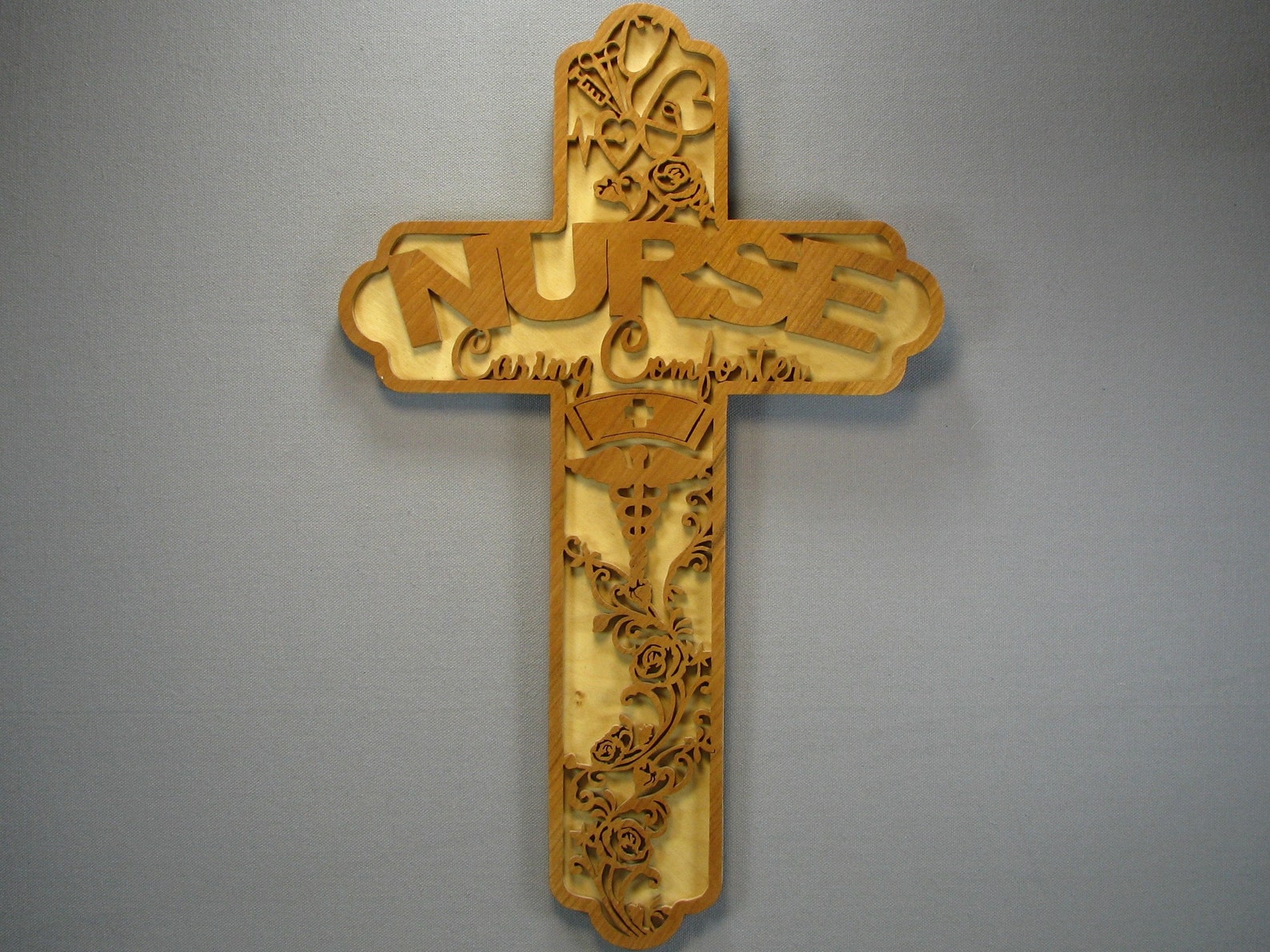 Nurse Cross With Flowers and Caduceus, Medical Professional Cross ...