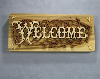 Welcome Sign Scroll Saw Cut Fretwork Wall Hanging Home - Etsy