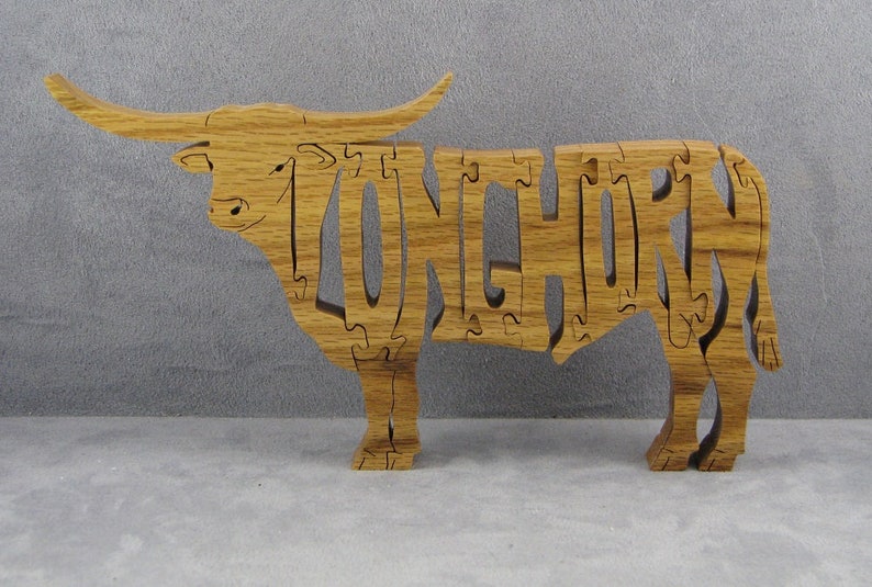 Longhorn Steer Word Art Puzzle Freestanding for Shelf or Desk Display ...