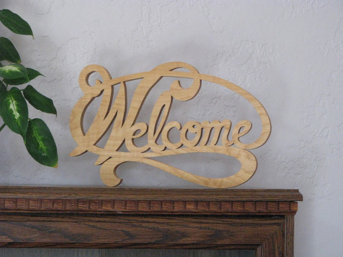 Welcome sign wall art wood welcome sign scroll saw word art | Etsy