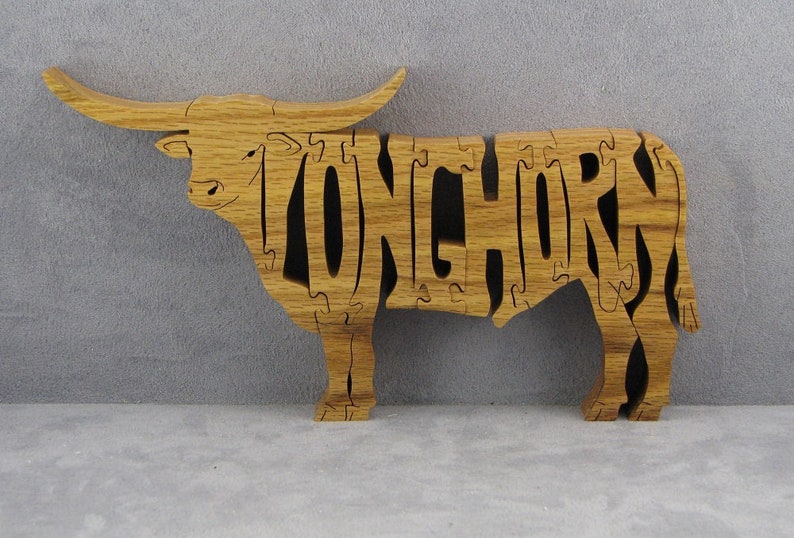 Longhorn Steer Word Art Puzzle Freestanding for Shelf or Desk Display ...