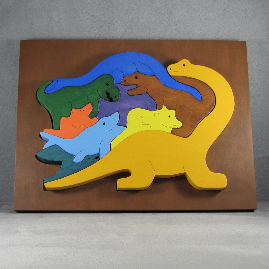 Dinosaur Family Tray and Stacking Puzzle 9-pieces Non-toxic Paint 9x12 ...