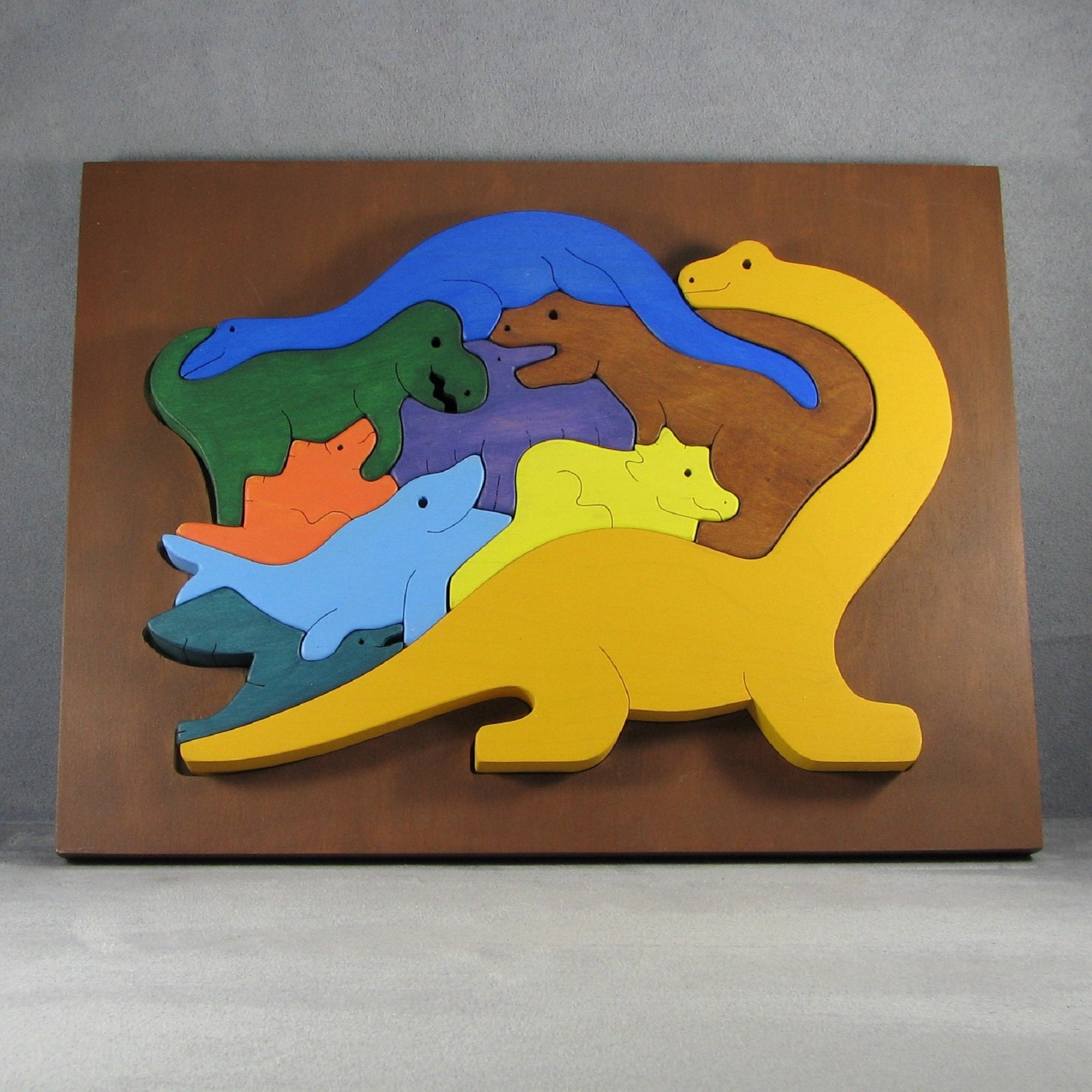 Dinosaur Family Tray and Stacking Puzzle 9-pieces Non-toxic Paint 9x12 ...