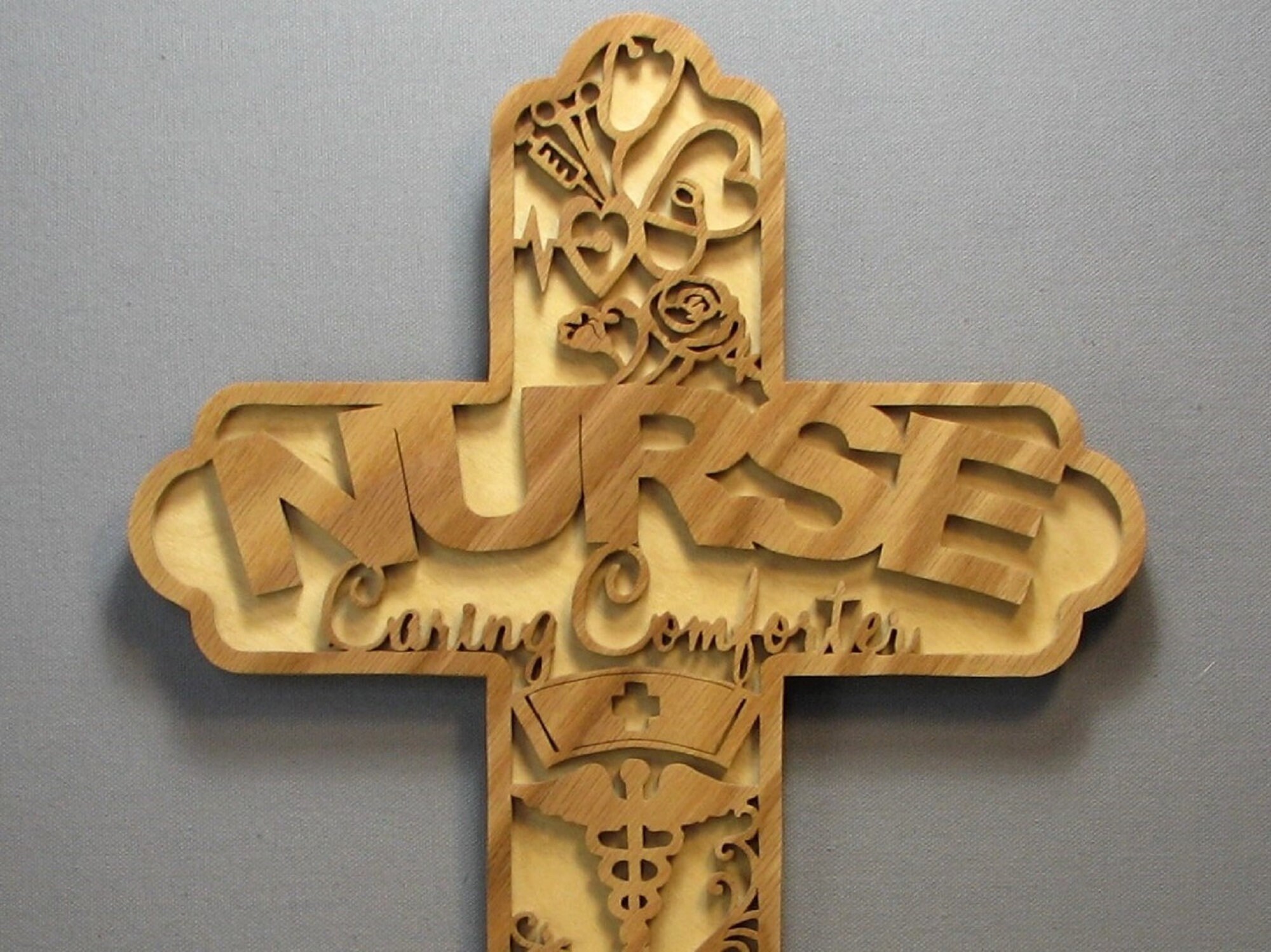 Nurse Cross With Flowers and Caduceus, Medical Professional Cross ...