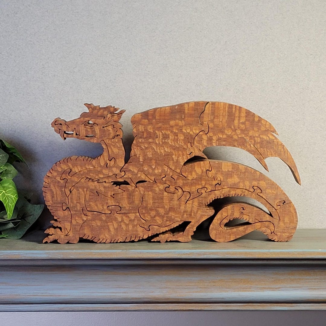 Western Dragon, Freestanding Puzzle for Shelf or Desk Display, Scrollsaw Art Cut From Solid ...