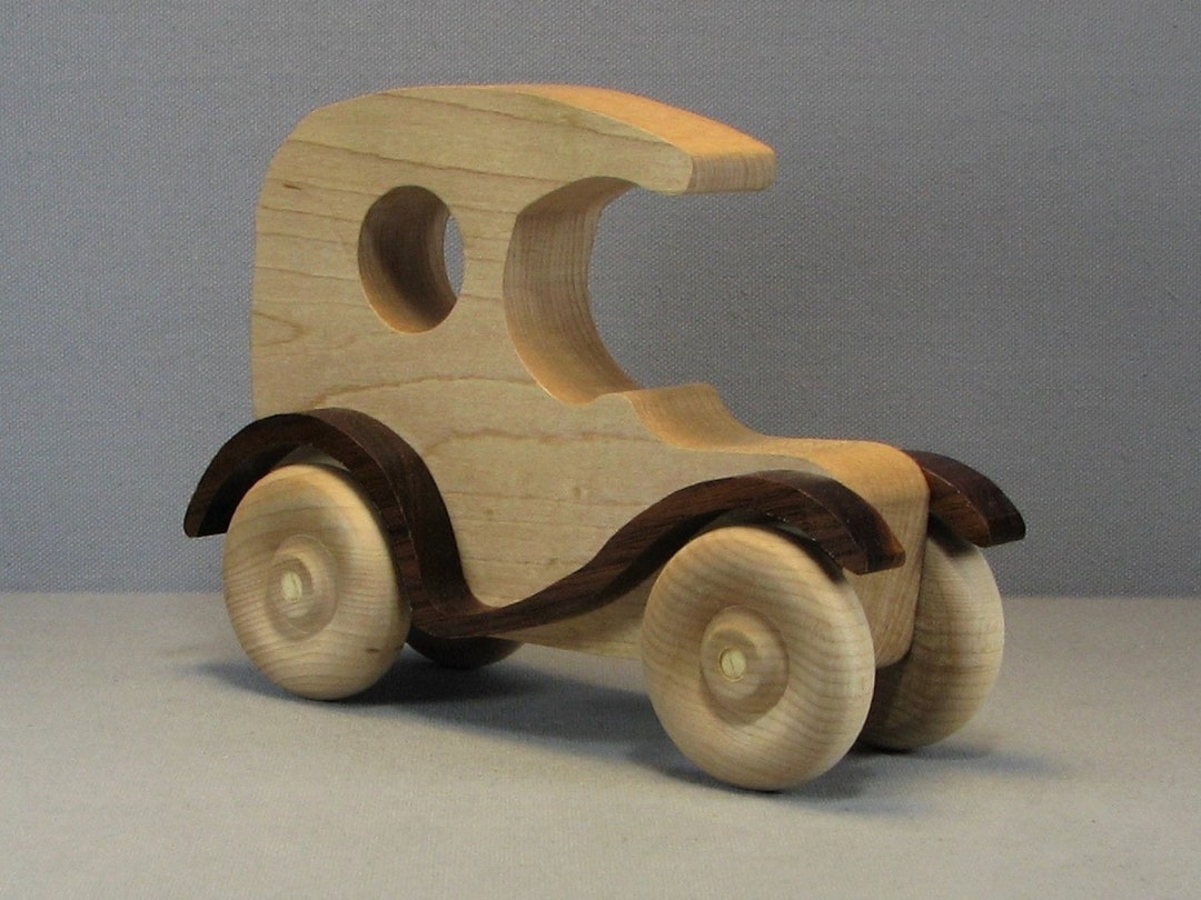Vintage Style Wood Car With Fenders and Free Rolling Wheels, Children's ...