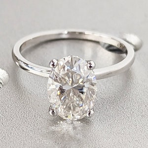 2ct Hidden Halo Engagement Ring, Solitaire Oval Moissanite Ring, Hidden Halo Oval Cut Solitaire ...