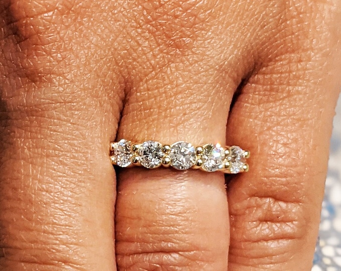 Vintage 5 Stone .50 Ctw VS Diamond & 14K Yellow Gold White - Etsy