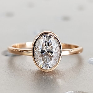 Oval Lab Diamond Bezel Set Ring 1.5 CT Oval Colorless Lab Diamond ...