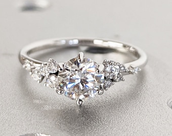 Round Moissanite Ring Vintage Moissanite Engagement Ring White Gold ...