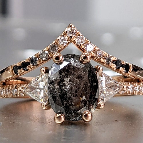 Raw Diamond Oval Triangle Diamond Salt and Pepper Unique - Etsy