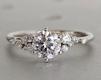 Round Moissanite Ring Vintage Moissanite Engagement Ring White Gold ...