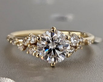 Round Moissanite Ring Vintage Moissanite Engagement Ring White Gold ...