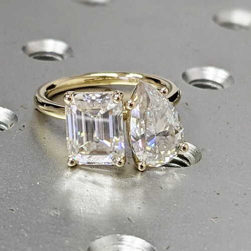 2 5 Carat Double Stone Engagement Ring Pear Cut And Emerald Etsy