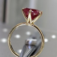 Oval Ruby and Lab Grown Diamond Engagement Ring 14K Solid Gold , July ...