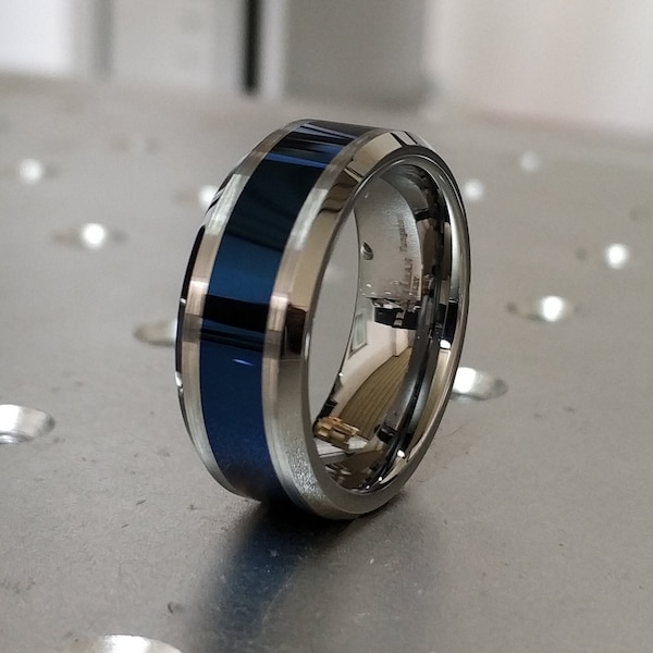 Tungsten and Blue Wedding Bands - Etsy