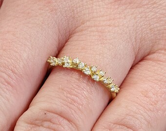Diamond Iconic Cluster Ring, 14k Solid Gold Wedding Engagement Ring, Womens Minimalist Stacking ...