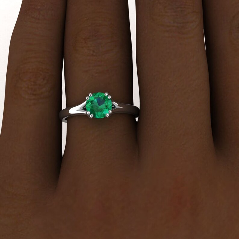 White Gold Split Shank Emerald Ring Split Shank Double Prongs - Etsy