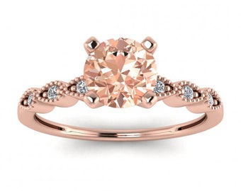 Floral Morganite Engagement Ring Rose Gold Morganite Engagement Ring Vintage Morganite Wedding ...