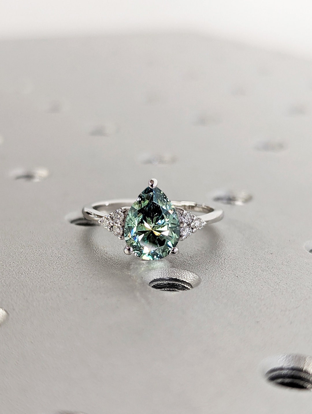 Pear Blue Moissanite Engagement Ring, Heavenly Wedding Ring, Cyan Blue ...