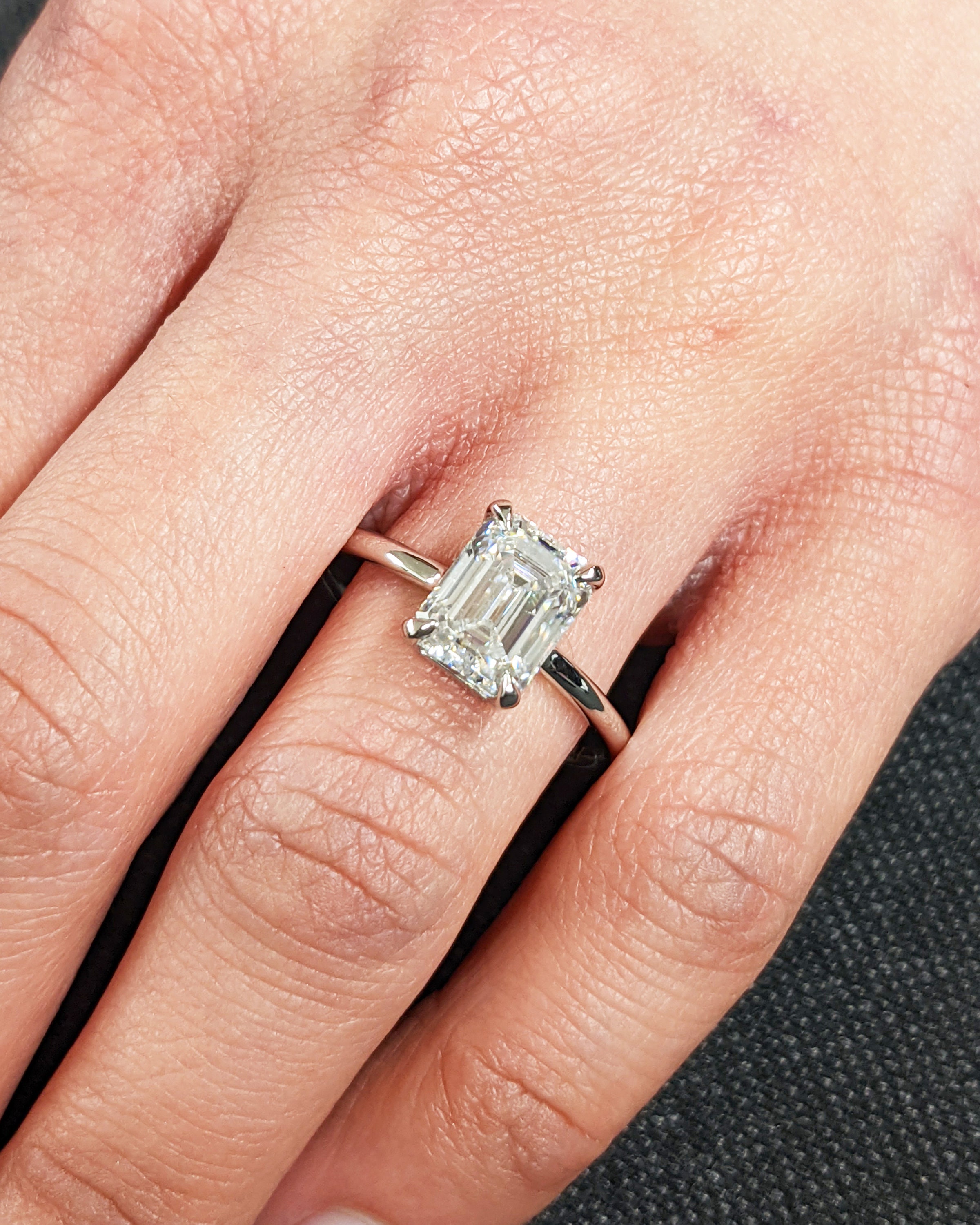 Low Profile Setting Emerald Cut Lab Diamond Solitaire Engagement Ring ...