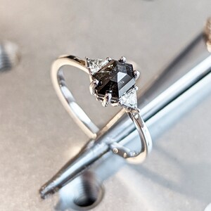 Raw Diamond Hexagon Triangle Diamond, Salt and Pepper, Plain Unique Bridal Engagement Set, Rose ...