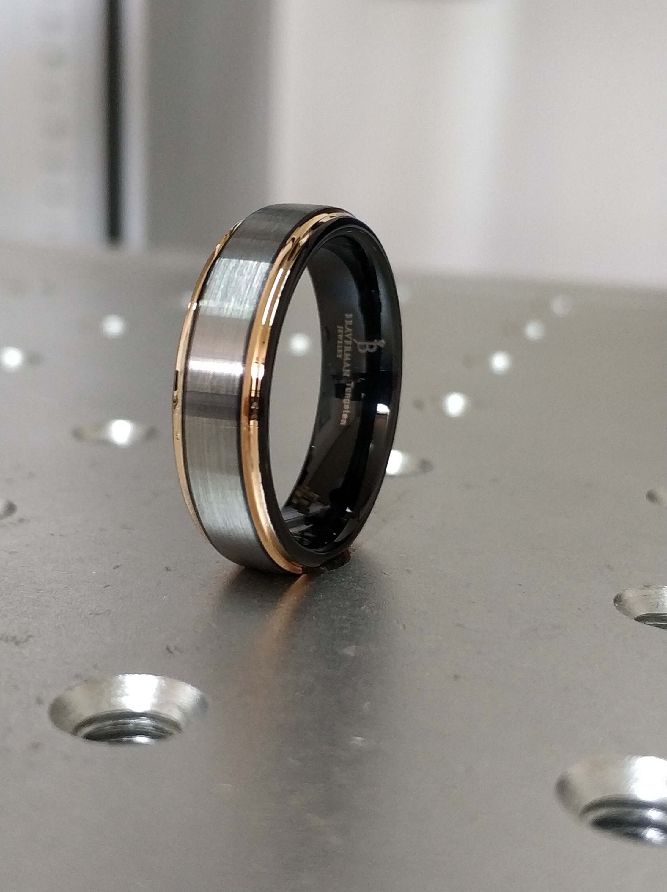 GUNMETAL Tungsten Ring Rose Gold Wedding Band 6mm 18K | Etsy