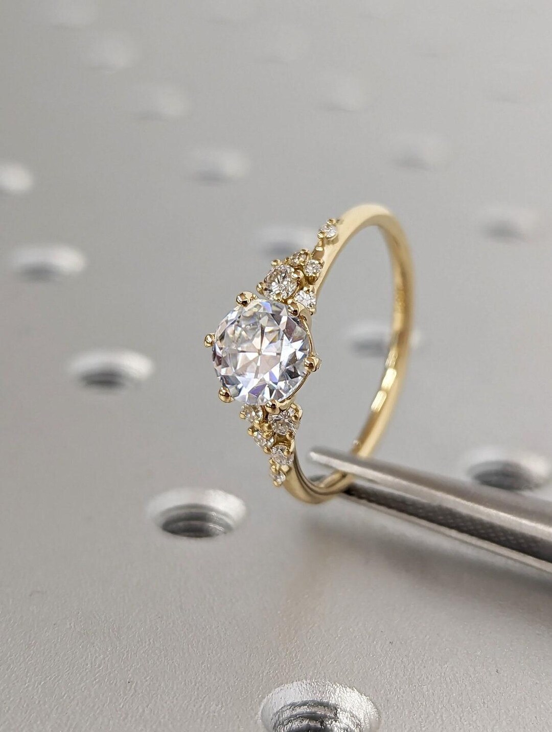 Vintage Old Miner Cut Round Lab Created Diamond Engagement Ring | 18K ...