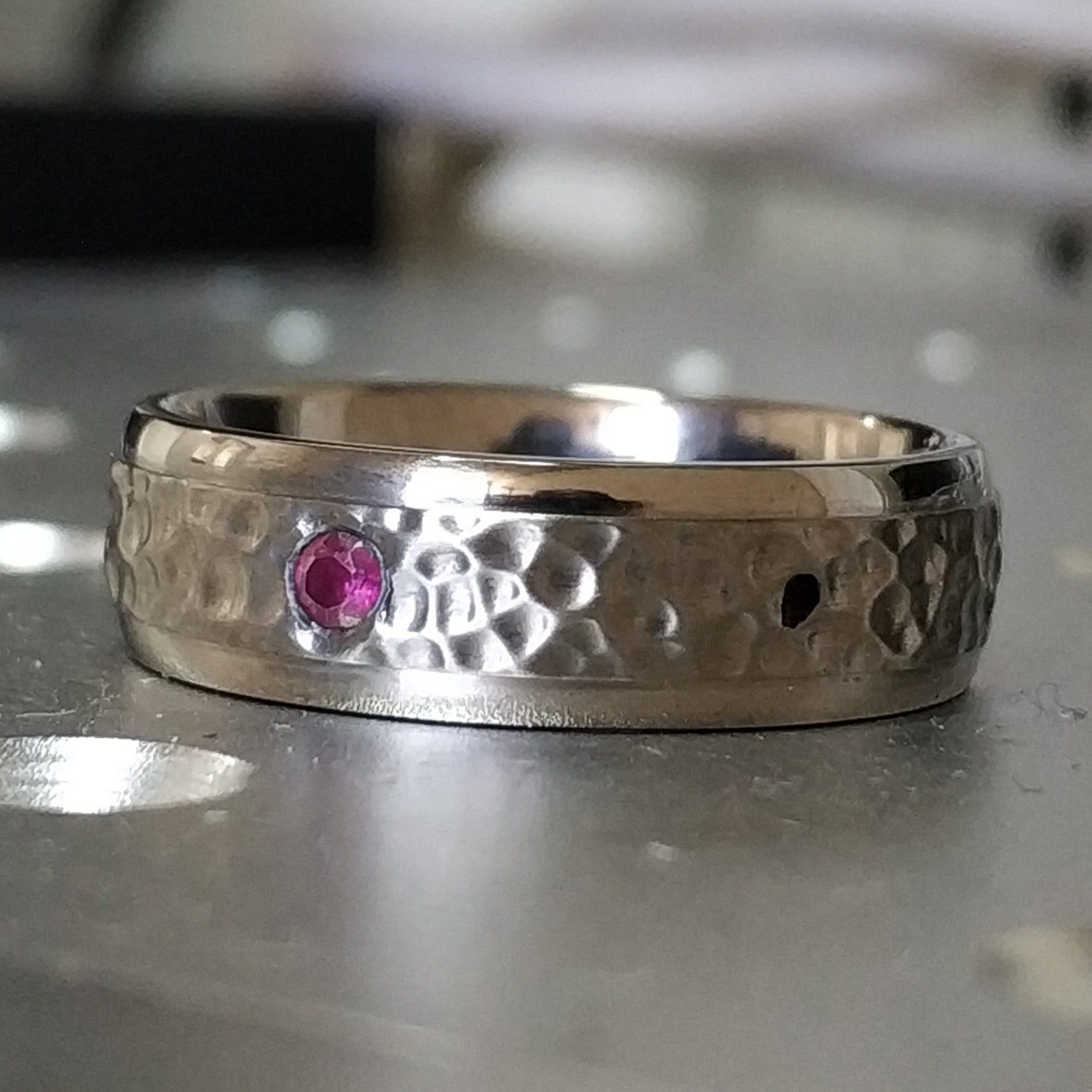 Ruby Titanium Hammered Wedding Ring Engagement Ring Brushed | Etsy