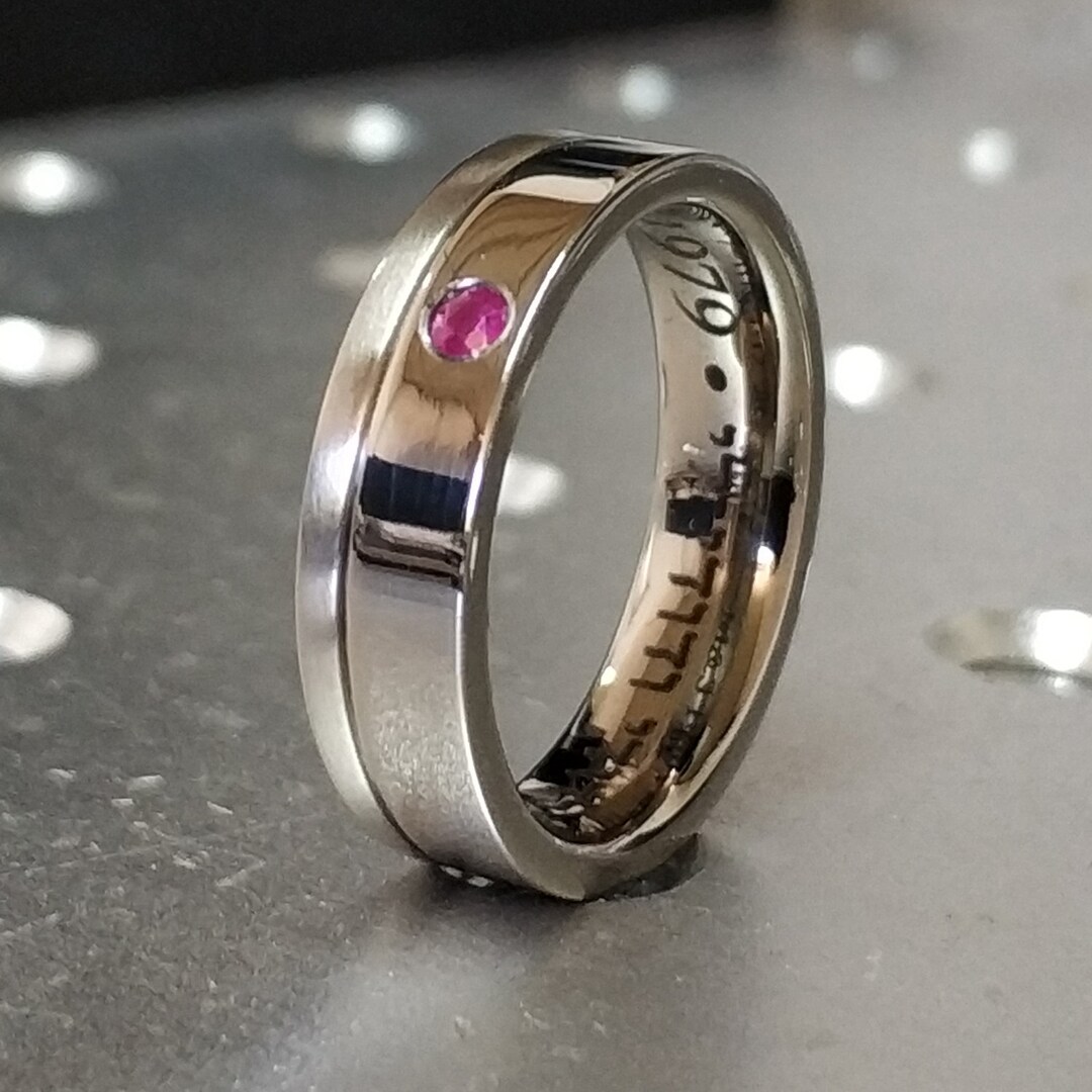 Red Ruby Band, Womens Wedding Bands, Delicate Titanium Band, Red Ruby ...