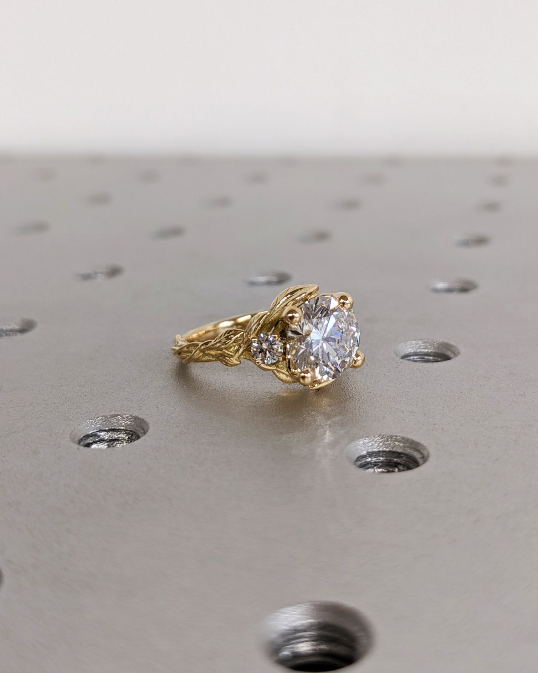Nature Inspired Round Moissanite Engagement Ring | 18K Yellow Gold ...