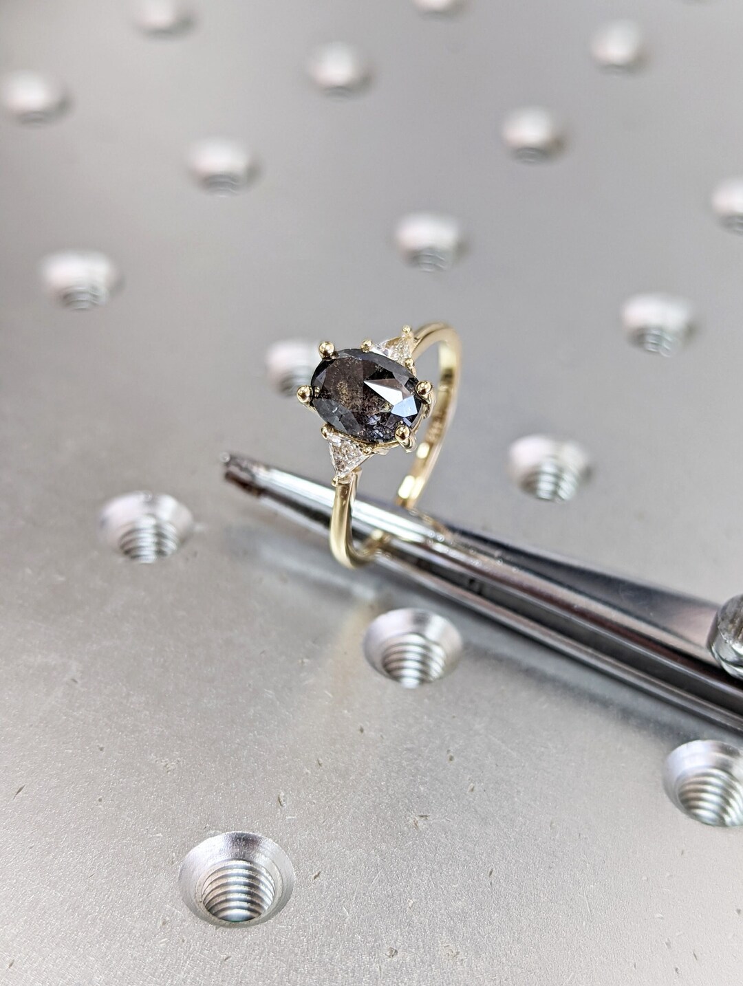 Raw Diamond Oval Triangle Diamond, Salt and Pepper, Unique Engagement ...