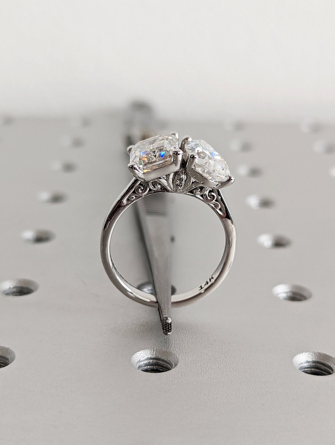 Double Stone Engagement Ring, Two Stone Moissanite Ring, Pear Cut ...