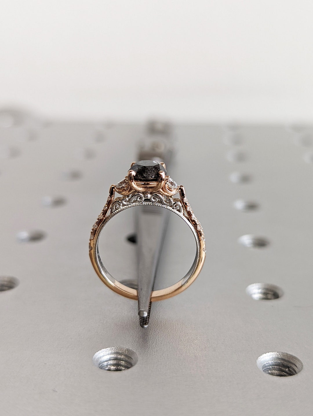 Salt and Pepper Engagement Ring Round Cut Vintage Engagement Ring Prong ...