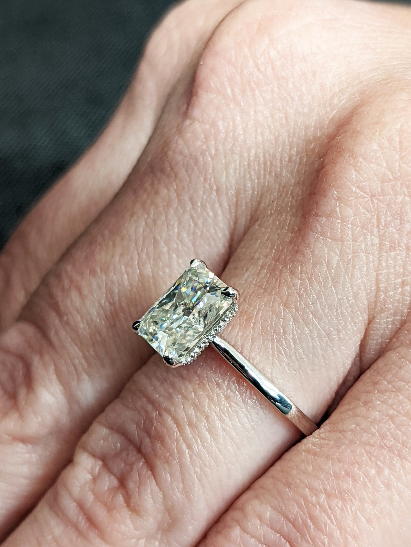 Diamond Hidden Halo Radiant Cut Solitaire Engagement Ring Etsy