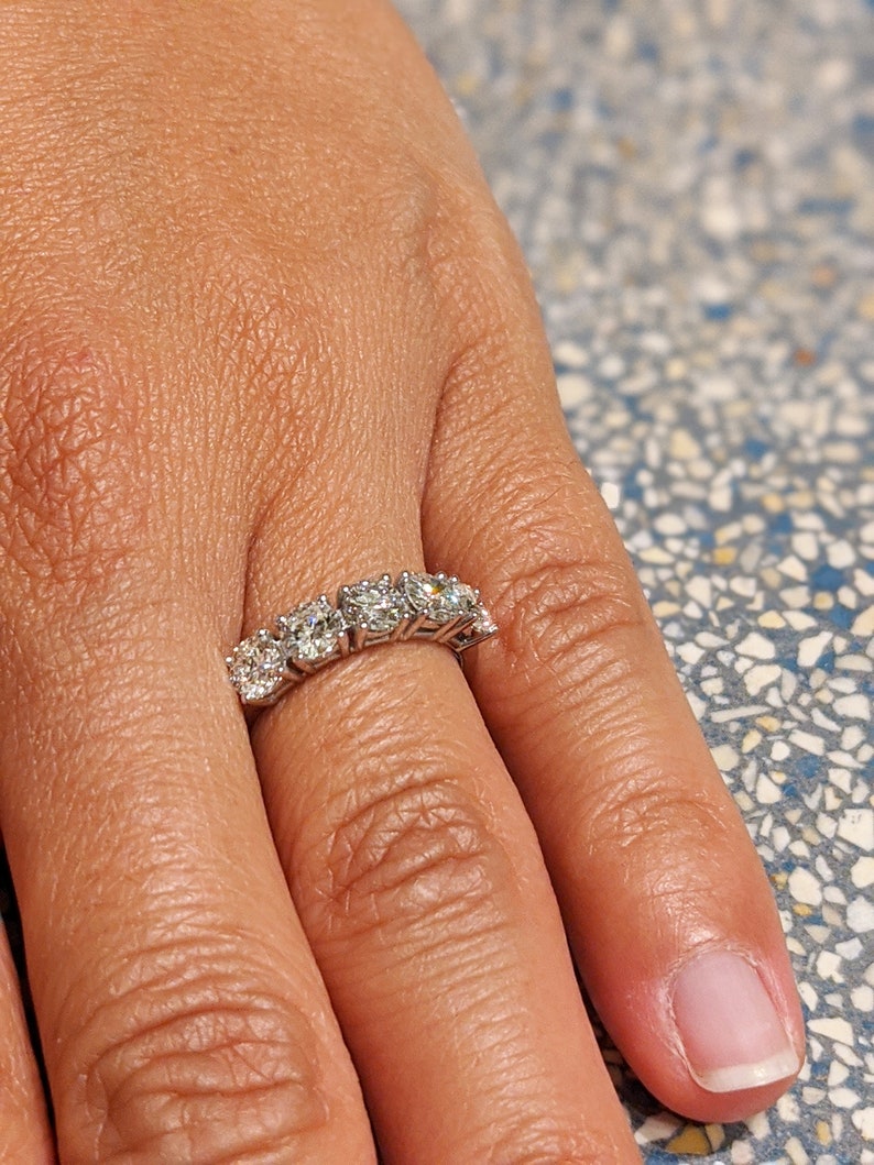 1 Carat 5 Stone Diamond Anniversary Ring Band 14K White Gold - Etsy