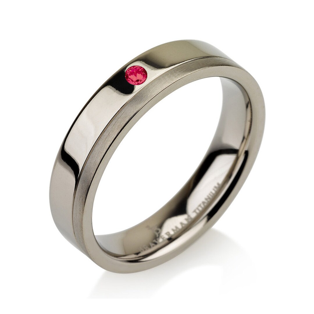Red Ruby Band, Womens Wedding Bands, Delicate Titanium Band, Red Ruby ...