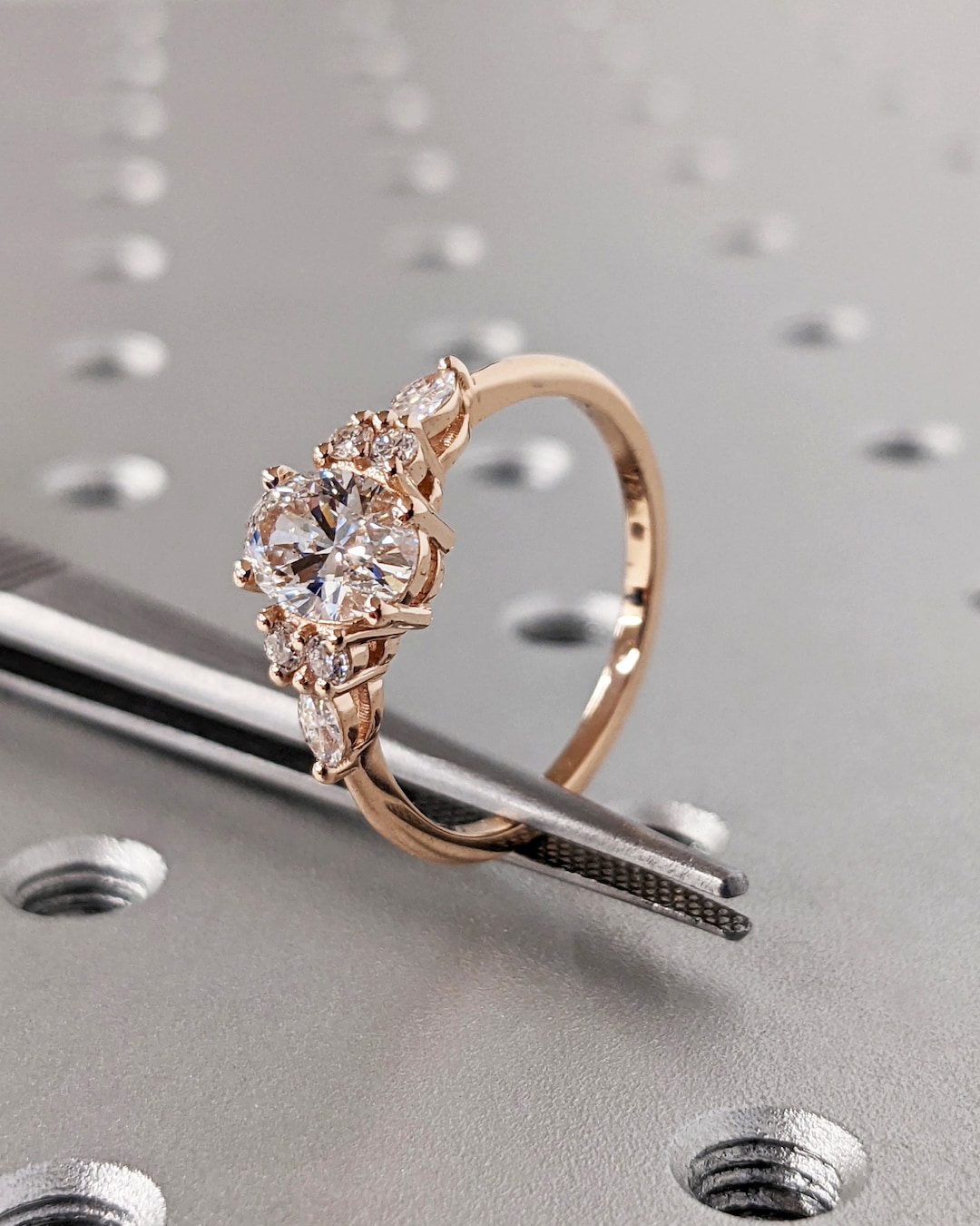 Lab Diamond Oval Engagement Ring, Oval Lab Diamond and Multi-stone ...